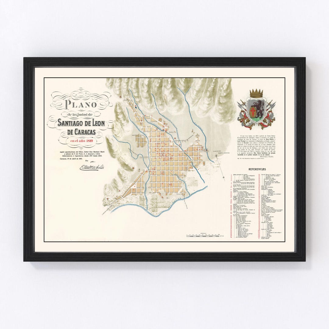 Caracas Map 1810, Vintage Caracas Map, Old Caracas Art, Wall Art Gift ...