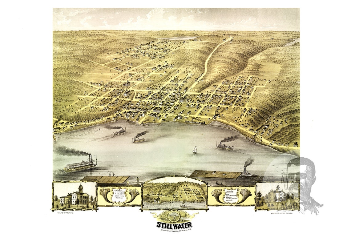 Vintage Stillwater Map 1870 Old Map of Stillwater Minnesota | Etsy
