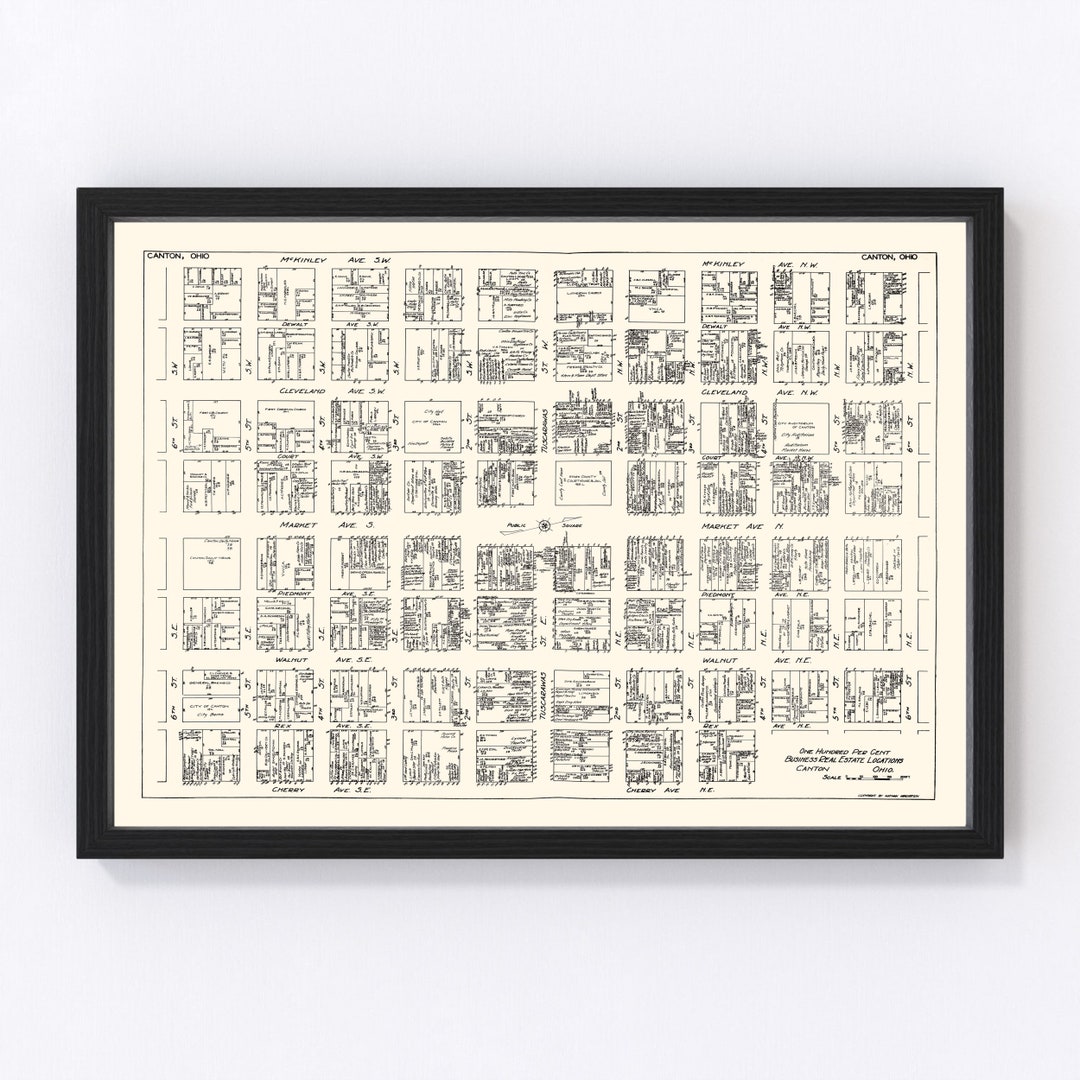Canton Map 1929 Old Map of Canton Business Section Ohio Art Vintage ...