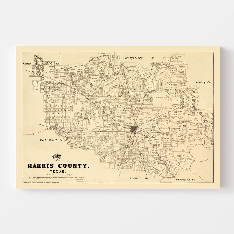 Harris County Texas Map 1879 Old Map of Harris County Texas - Etsy