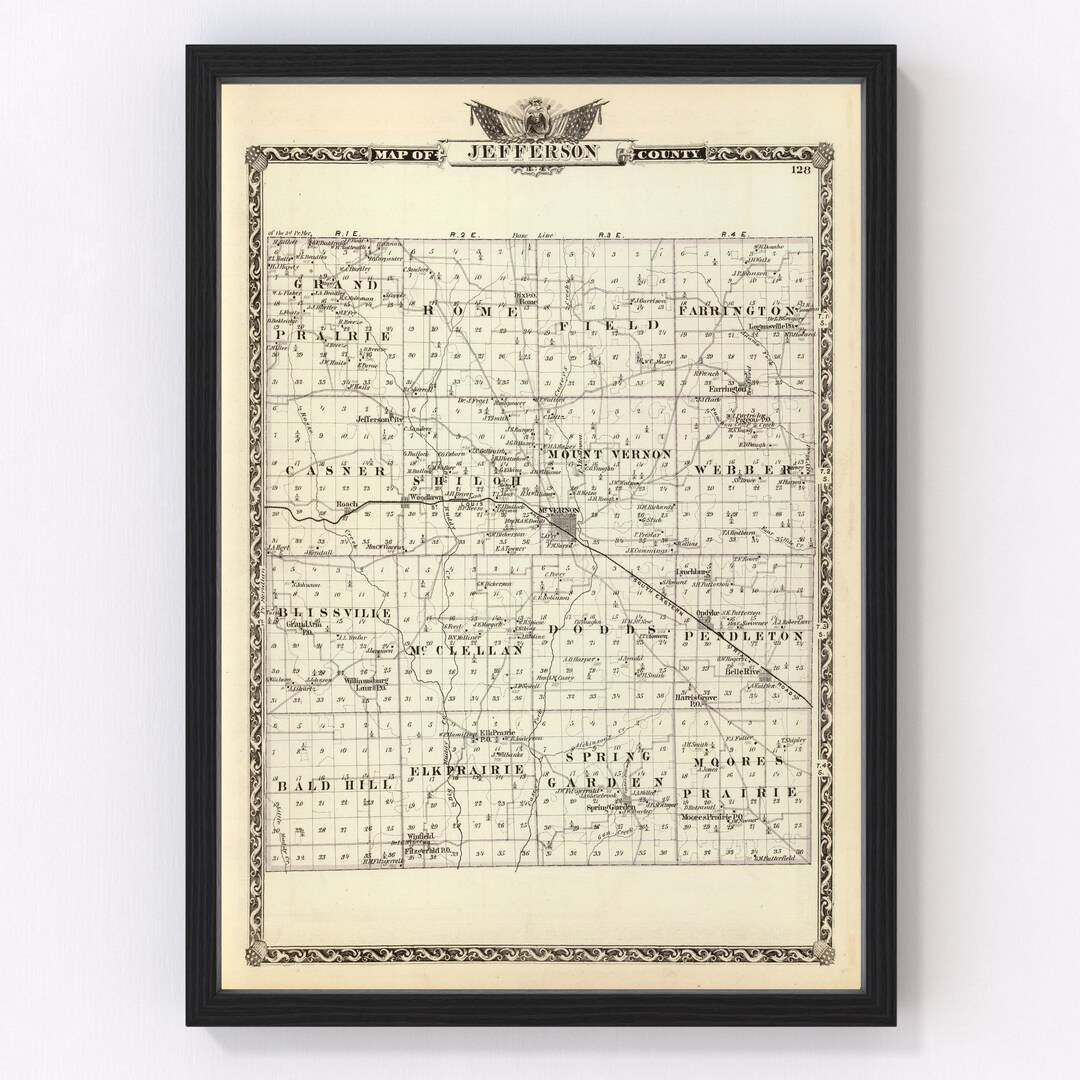 Jefferson County IL Map 1876 Old Map of Mount Vernon Illinois Art ...