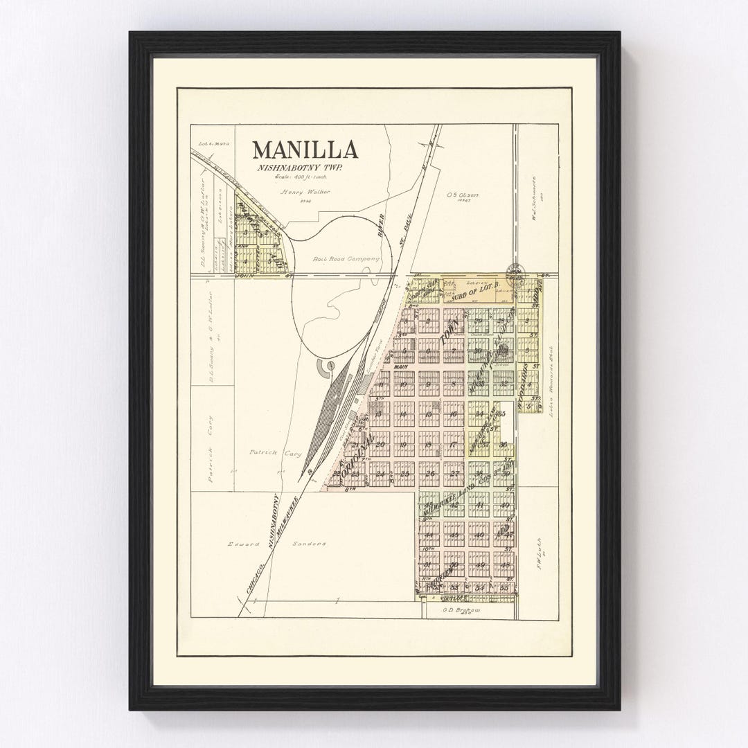 Manilla Map 1908, Vintage Manilla Map, Old Manilla Iowa Art, Wall Art ...