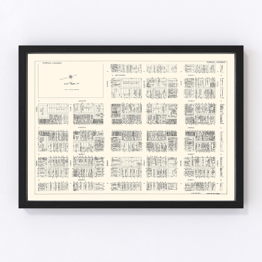 Topeka Map 1929 Old Map of Topeka Business Section Kansas Art Vintage ...