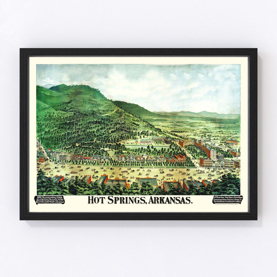 Hot Springs Map 1890 Old Map of Hot Springs Arkansas Art Vintage Print ...