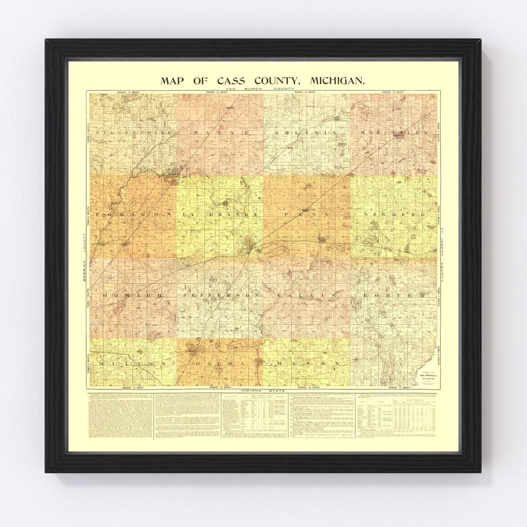Cass County Map 1897, Vintage Cass County Map, Old Cass County Michigan ...