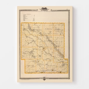 Guthrie County IA Map 1875 Old Map of Guthrie Center Iowa Art Vintage ...