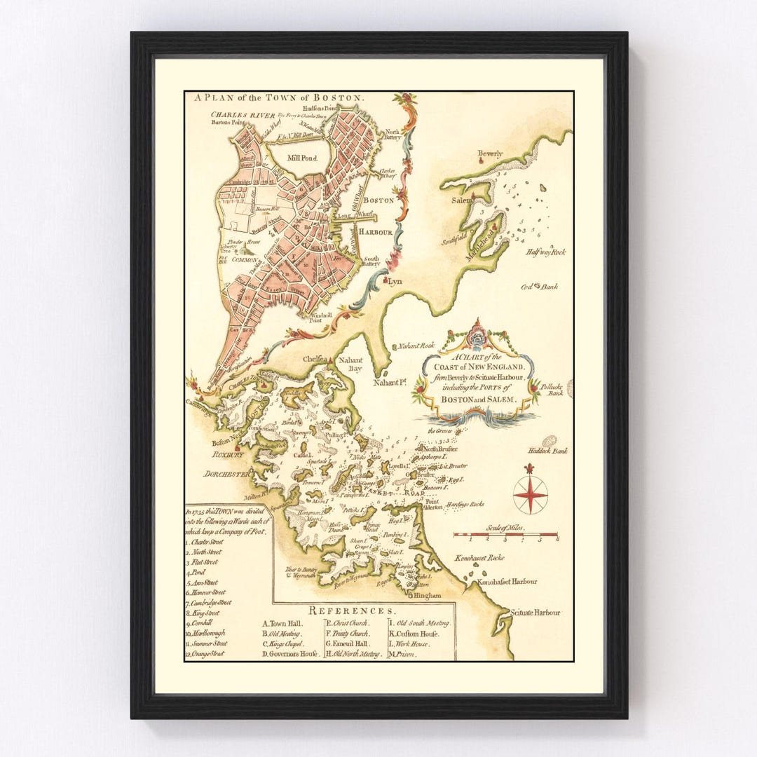 Boston Map 1774, Vintage Boston Map, Old Boston Massachusetts Art, Wall ...