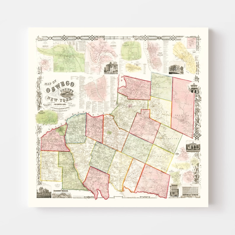 Oswego County Map 1854, Vintage Oswego County Map, Old Oswego County ...