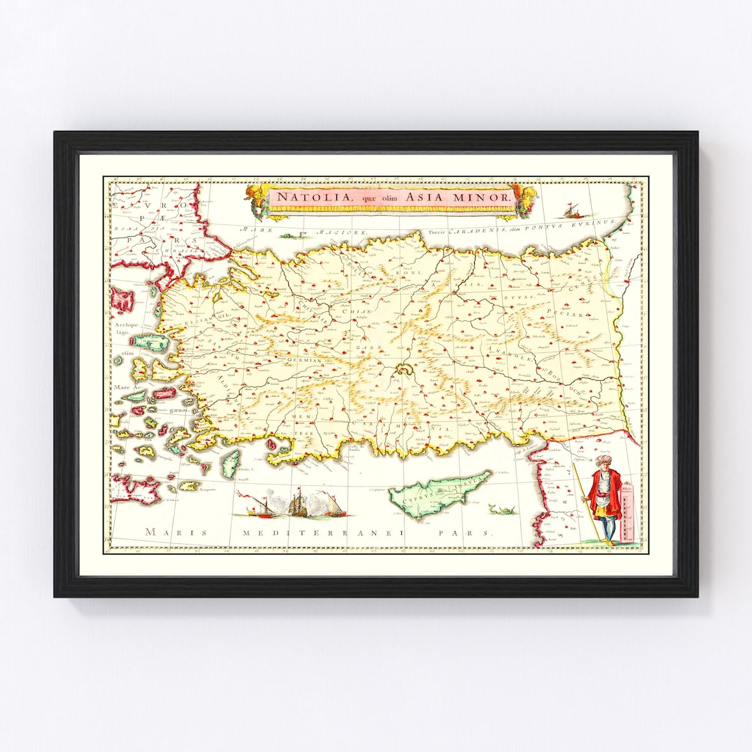Turkey Map 1665, Vintage Turkey Map, Old Turkey Art, Wall Art Gift for ...