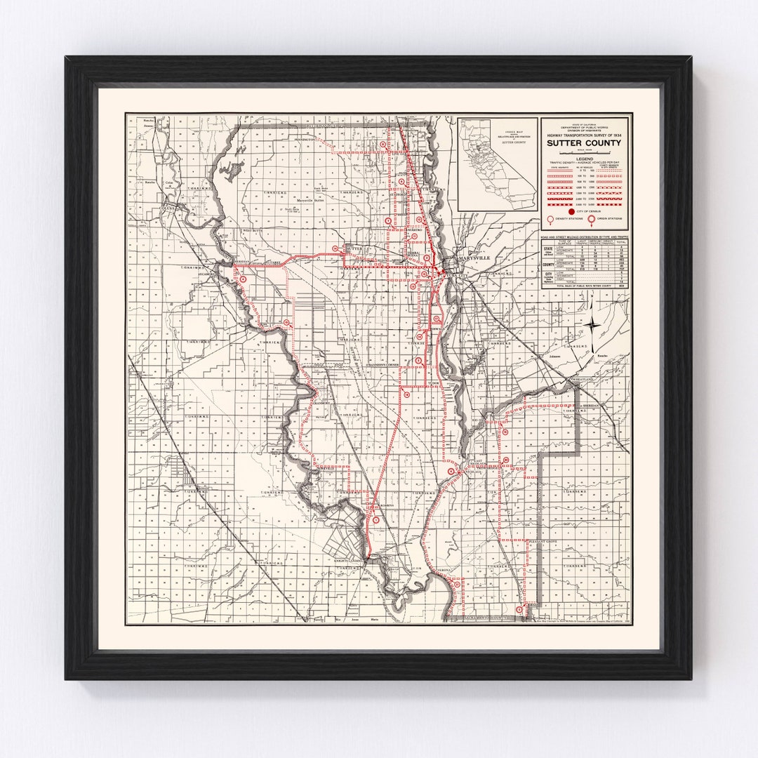 Sutter County CA Map 1935 Old Map of California Art Vintage Print ...