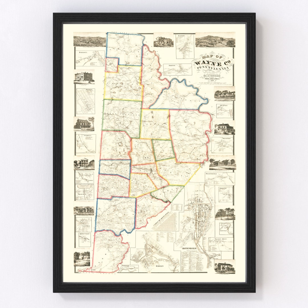 Wayne County Map 1860, Vintage Wayne County Map, Old Wayne County ...