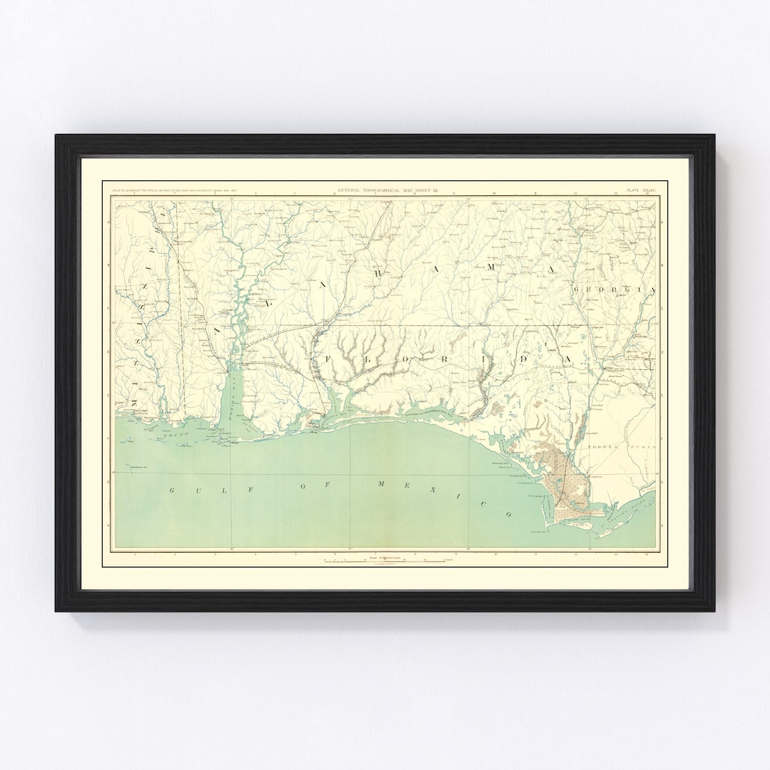 Gulf Coast Map 1893, Vintage Gulf Coast Map, Old Gulf Coast Art, Wall ...
