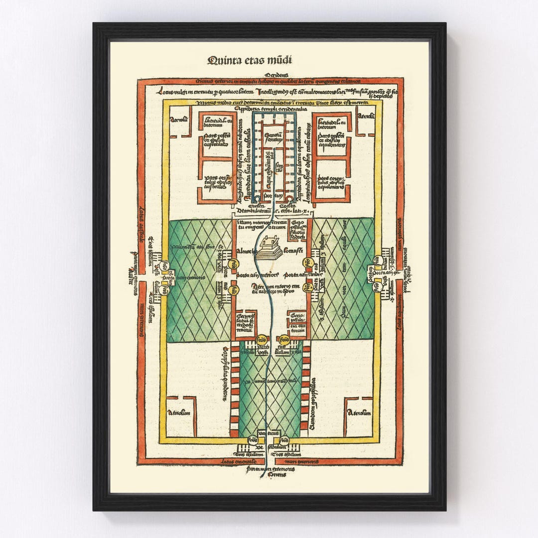 Ezekiel's Temple Map 1493, Vintage Ezekiel's Temple Map, Old Ezekiel's ...