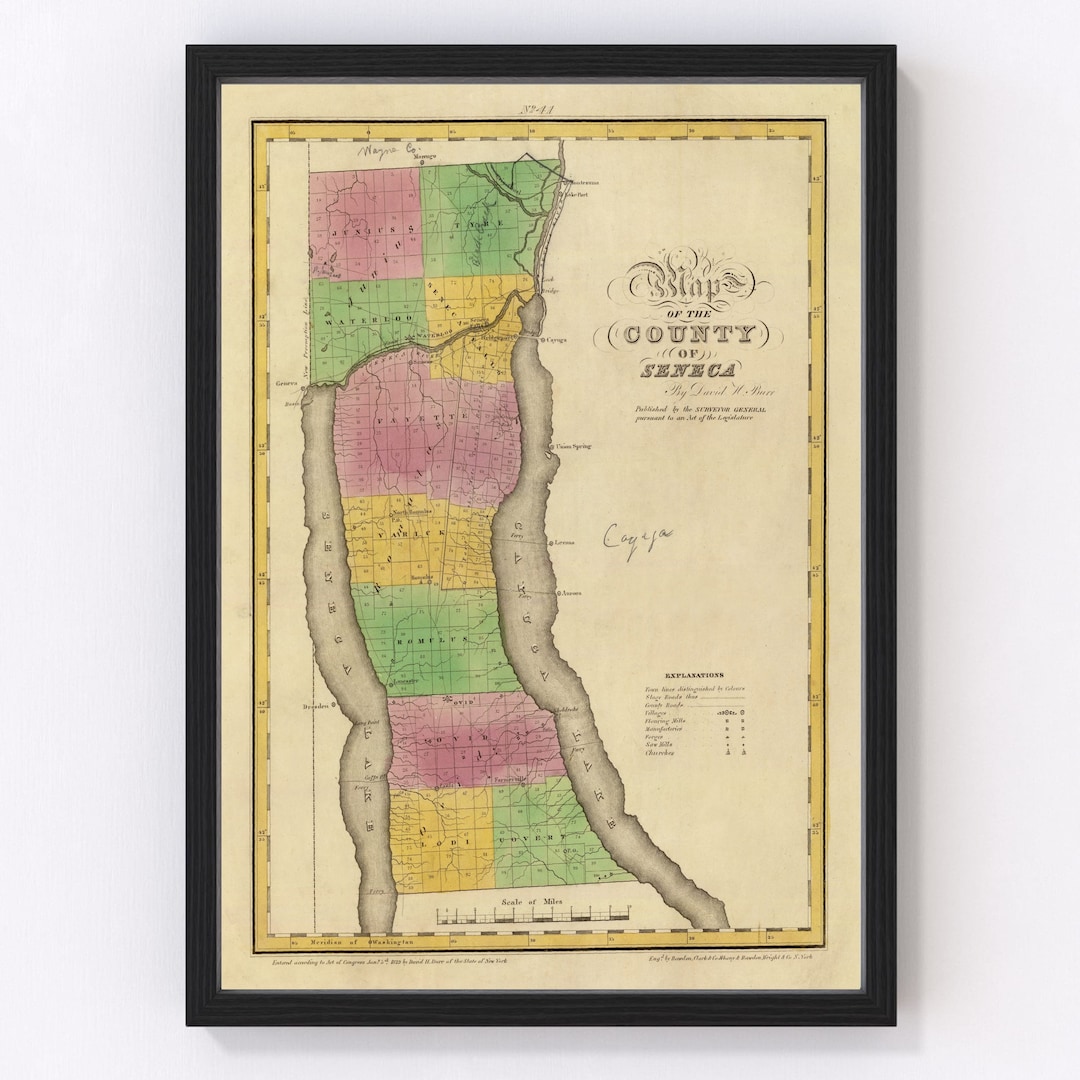 Seneca County Map 1829, Vintage Seneca County Map, Old Seneca County ...