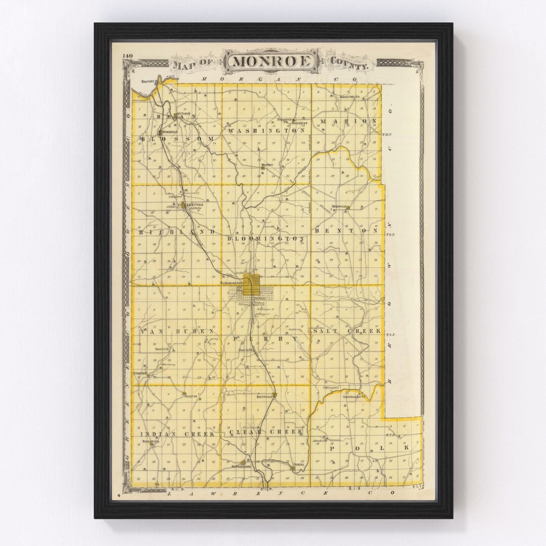 Monroe County Map 1876, Vintage Monroe County Map, Old Monroe County ...