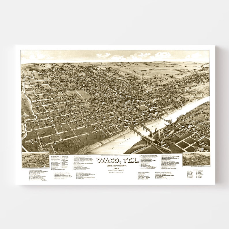 Waco Map 1886 Old Map of Waco Texas Art Vintage Print Framed - Etsy