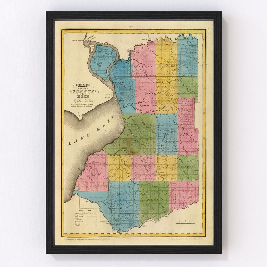 Erie County Map 1829, Vintage Erie County Map, Old Erie County New York ...