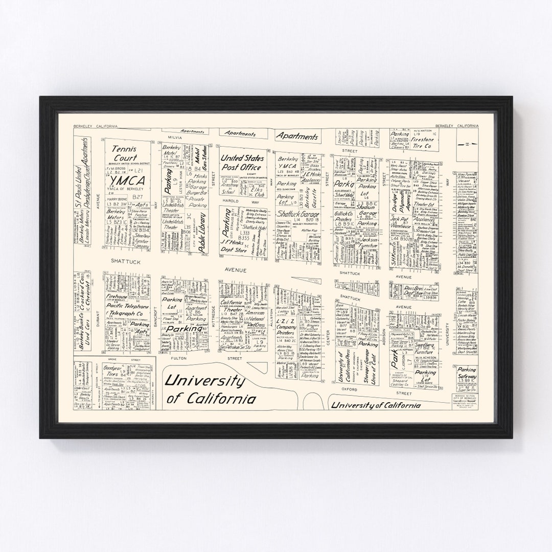 Berkeley Map 1952, Vintage Berkeley Map, Old Berkeley California Art ...