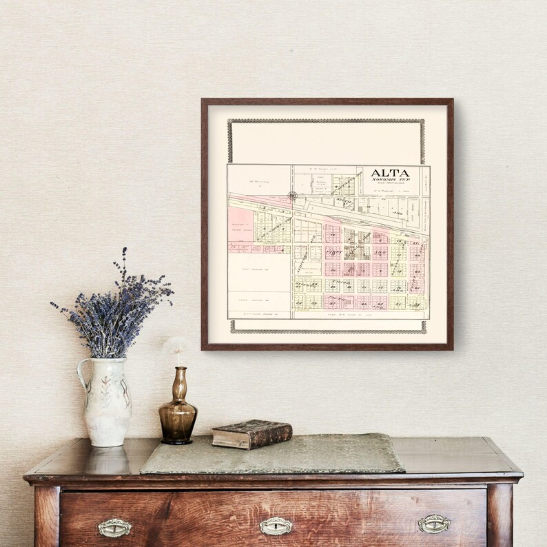 Alta Map 1908, Vintage Alta Map, Old Alta Iowa Art, Wall Art Gift for ...
