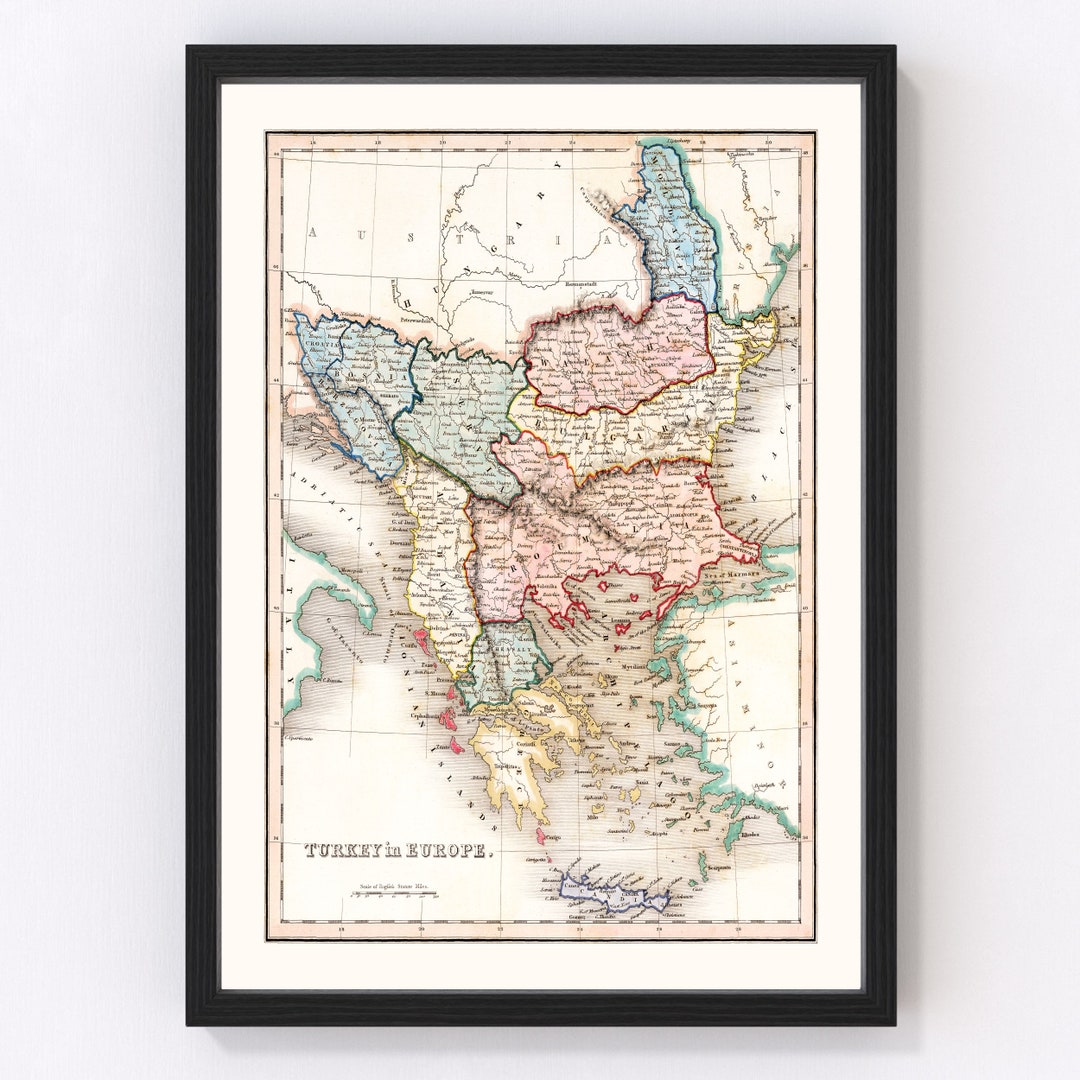 Turkey Map 1832, Vintage Turkey Map, Old Turkey Art, Wall Art Gift for ...
