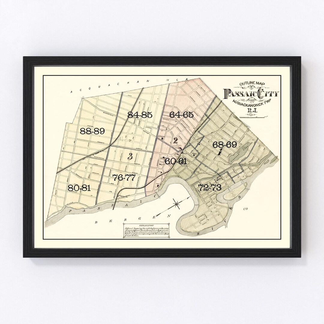 Passaic Map 1877, Vintage Passaic Map, Old Passaic New Jersey Art, Wall ...