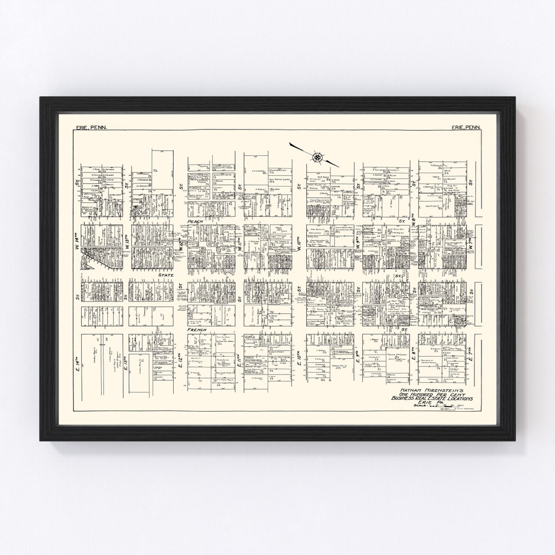 Erie Map 1929, Vintage Erie Map, Old Erie Pennsylvania Art, Wall Art ...