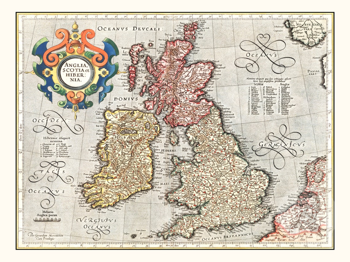England, Scotland, Ireland Map 1623, Vintage England, Scotland, Ireland ...