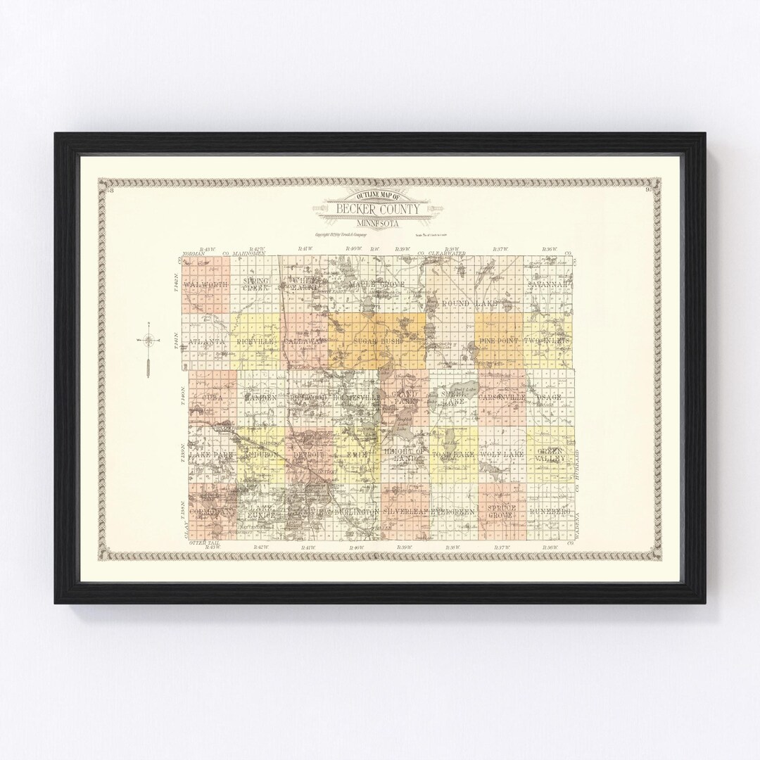 Becker County Map 1929, Vintage Becker County Map, Old Becker County ...