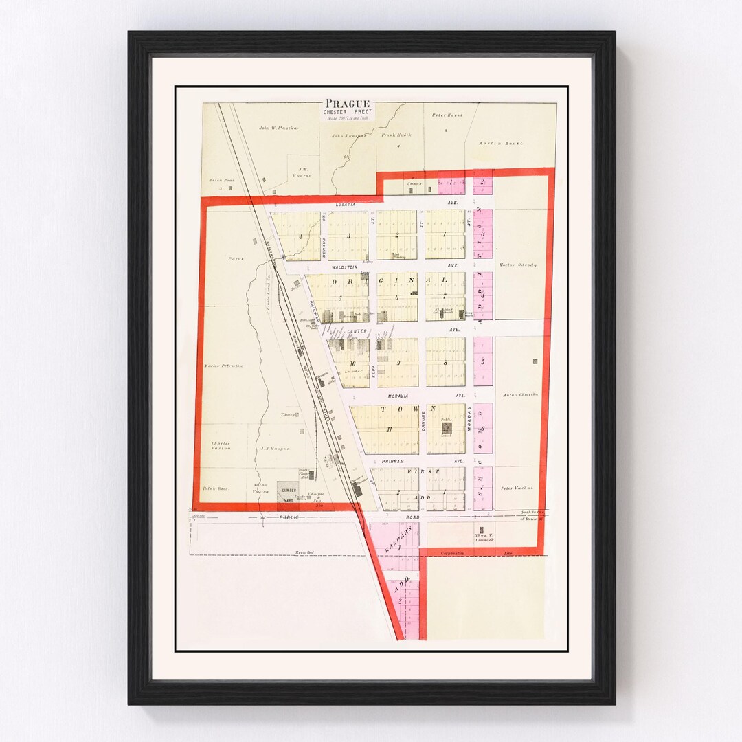Prague Map 1907 Old Map of Prague Nebraska Art Vintage Print Framed ...