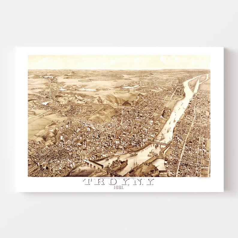 Troy Map 1881 - Old Map of Troy New York Art Vintage Print Framed ...