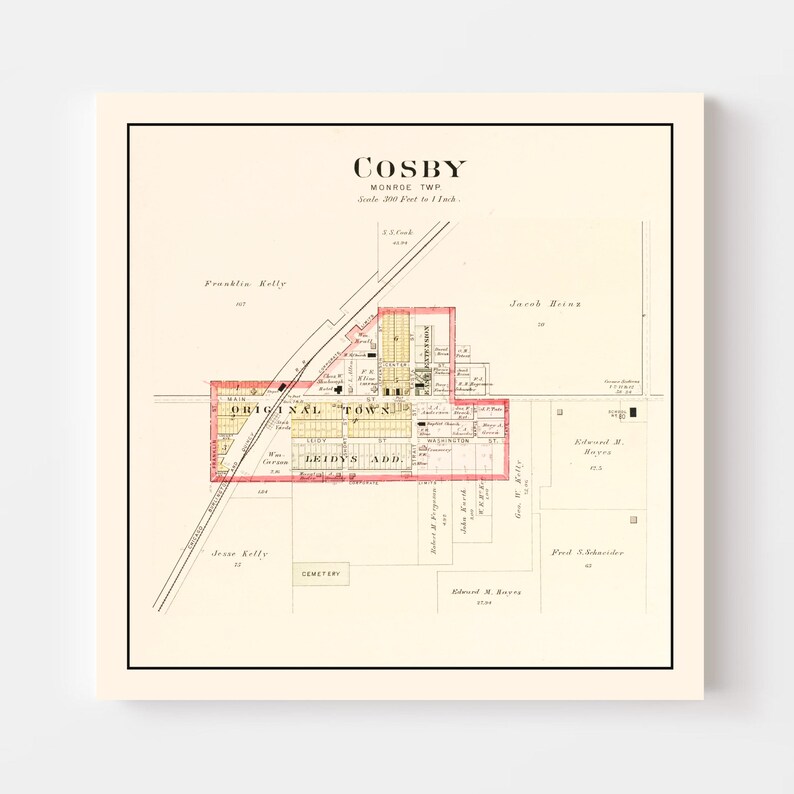 Cosby Map 1909, Vintage Cosby Map, Old Cosby Missouri Art, Wall Art ...