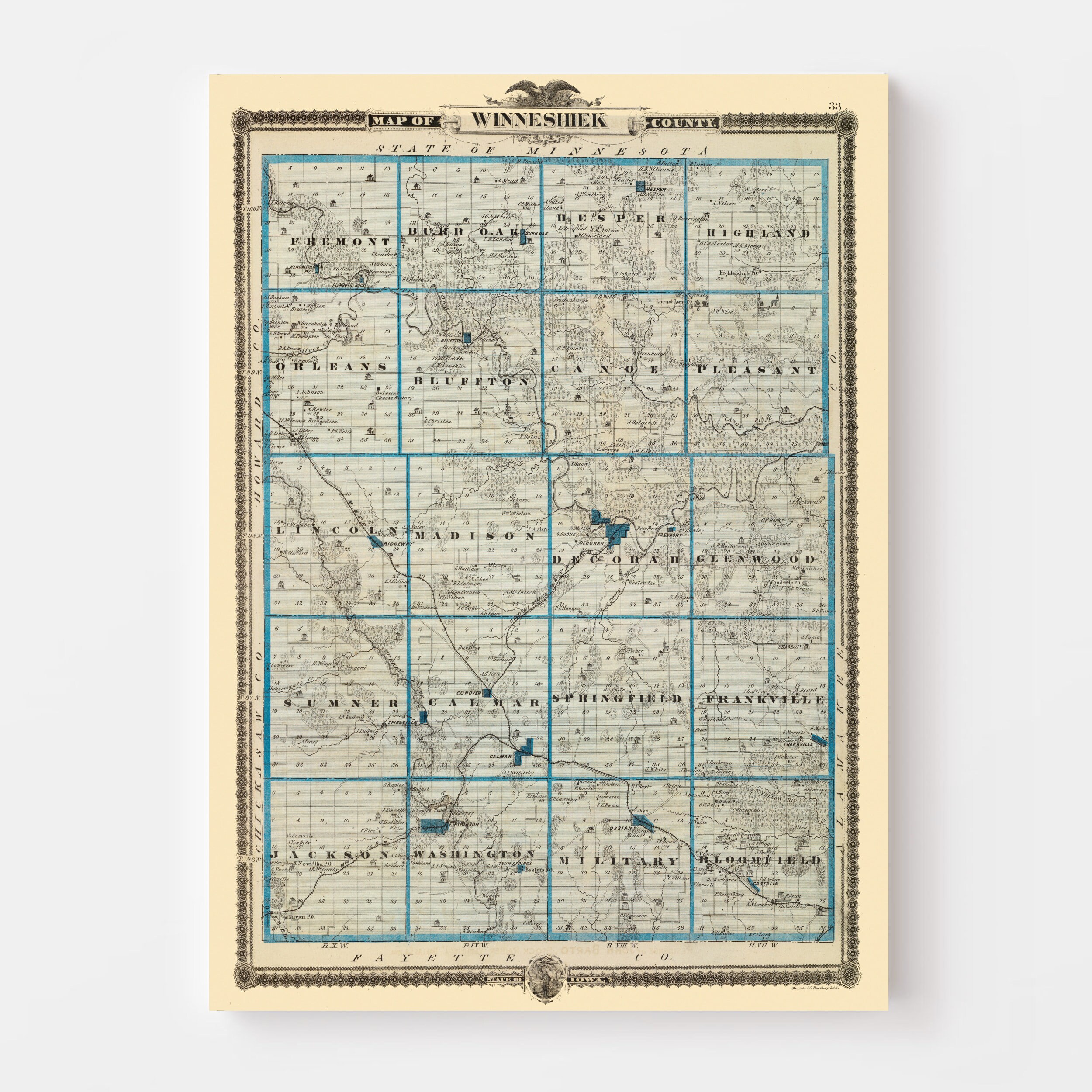Winneshiek County Map 1875, Vintage Winneshiek County Map, Old ...
