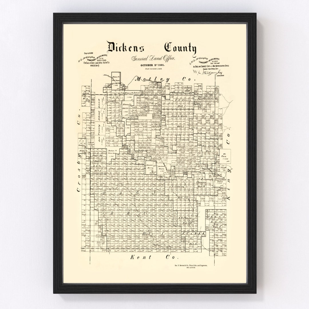 Dickens County Map 1891, Vintage Dickens County Map, Old Dickens County ...
