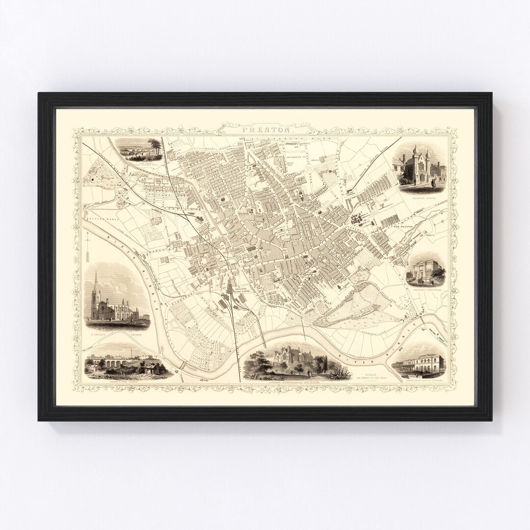 Preston Map 1851, Vintage Preston Map, Old Preston Art, Wall Art Gift ...