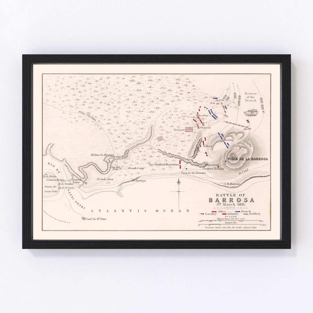 Battle of Barossa Map 1811 Old Map of Battle of Barossa Art Vintage ...