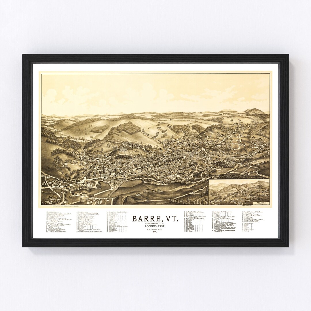 Barre Map 1891, Vintage Barre Map, Old Barre Vermont Art, Wall Art Gift ...