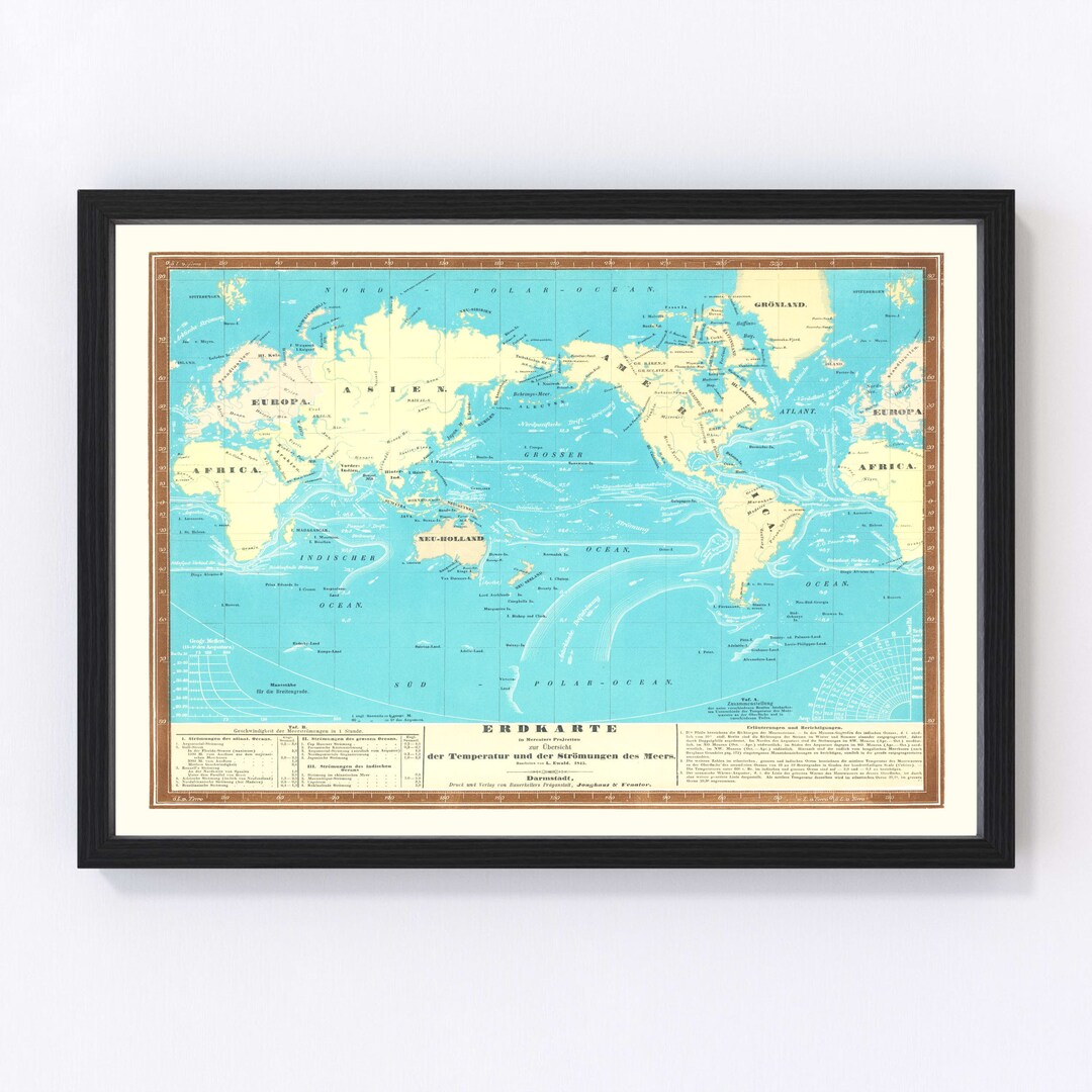 World Map 1845, Vintage World Map, Old World Art, Wall Art Gift for ...