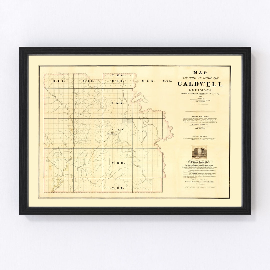 Caldwell Parish Map 1860, Vintage Caldwell Parish Map, Old Caldwell ...