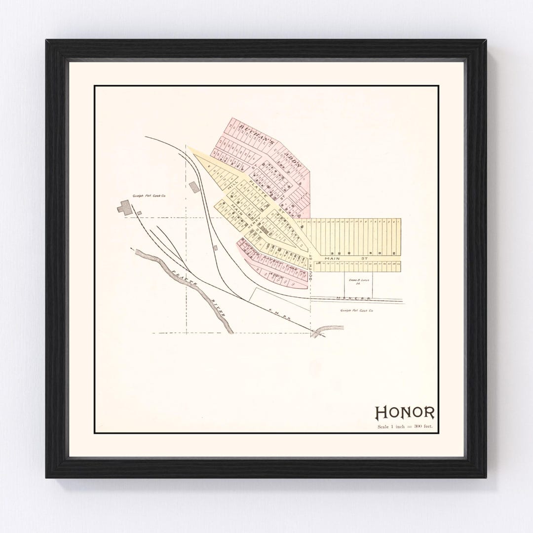 Honor Map 1901 Old Map of Honor Michigan Art Vintage Print Framed ...