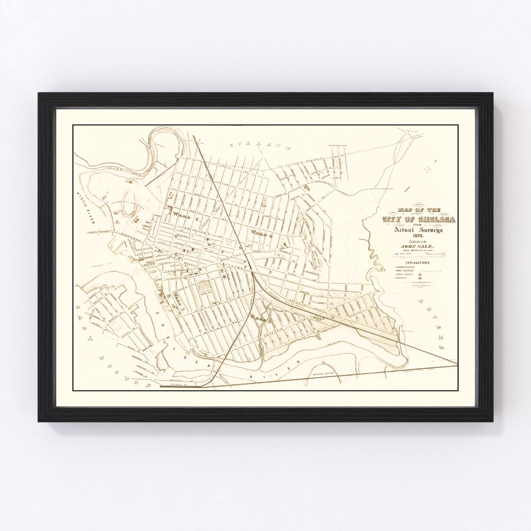 Chelsea Map 1876, Vintage Chelsea Map, Old Chelsea Massachusetts Art ...