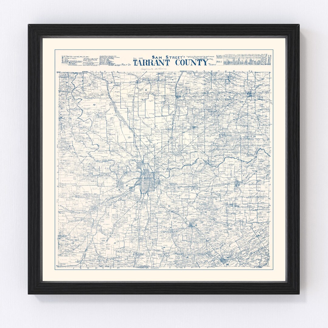 Tarrant County Map 1925, Vintage Tarrant County Map, Old Tarrant County ...