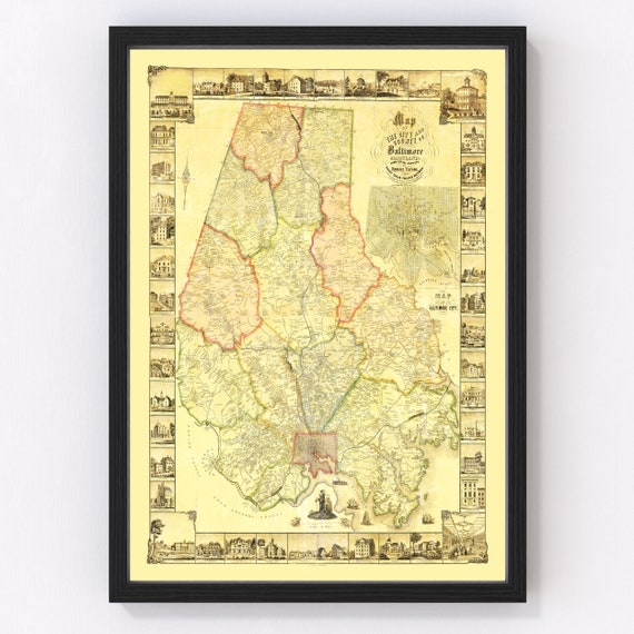 Baltimore County Maryland Map 1857 Old Map of Baltimore - Etsy