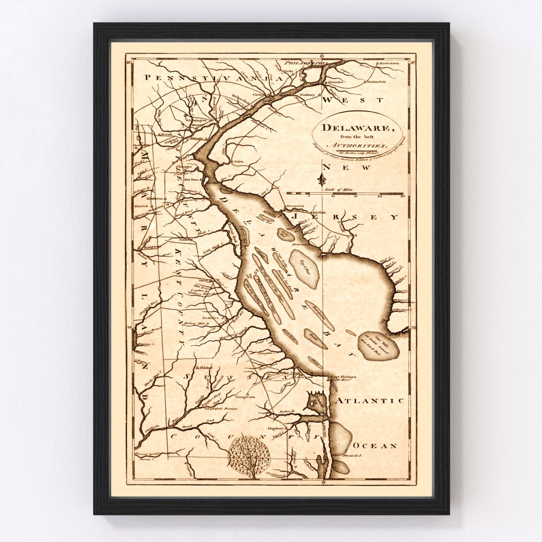 Delaware Map 1795 Old Map of Delaware Art Vintage Print Framed Wall Art ...