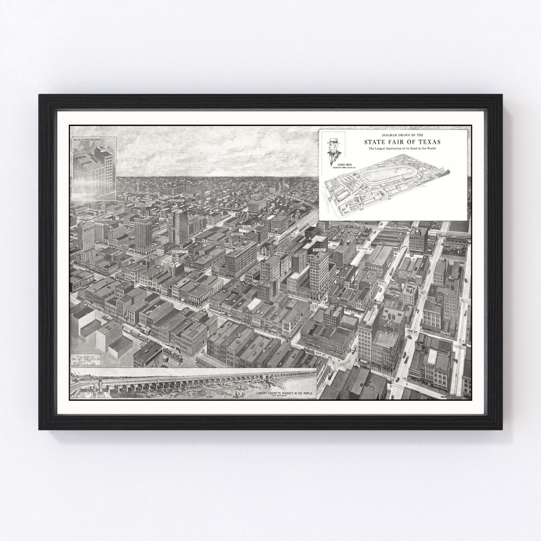 Dallas Map 1912 Old Map of Dallas Texas Art Vintage Print Framed Canvas ...