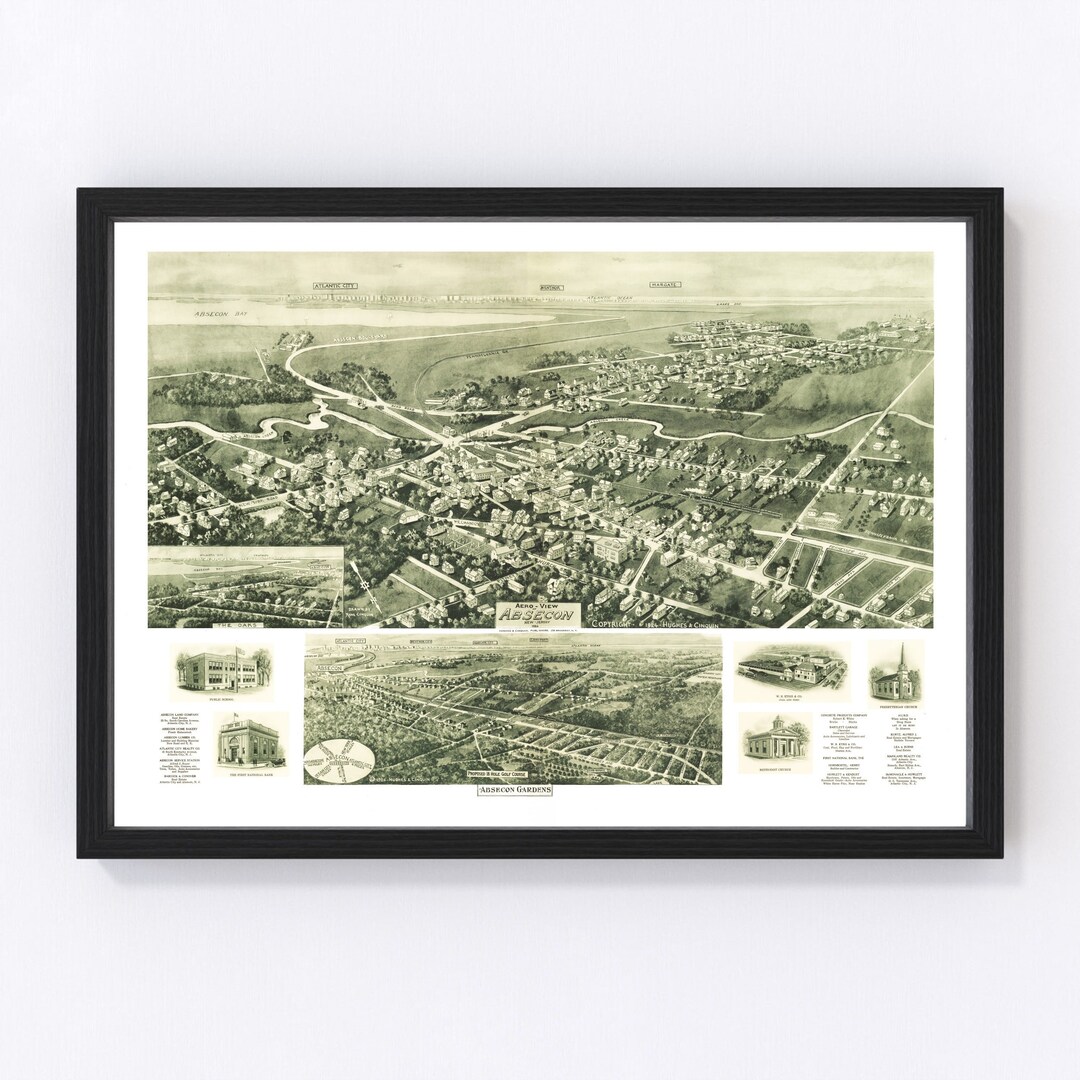 Absecon Map 1924 Old Map of Absecon New Jersey Art Vintage Print Framed ...