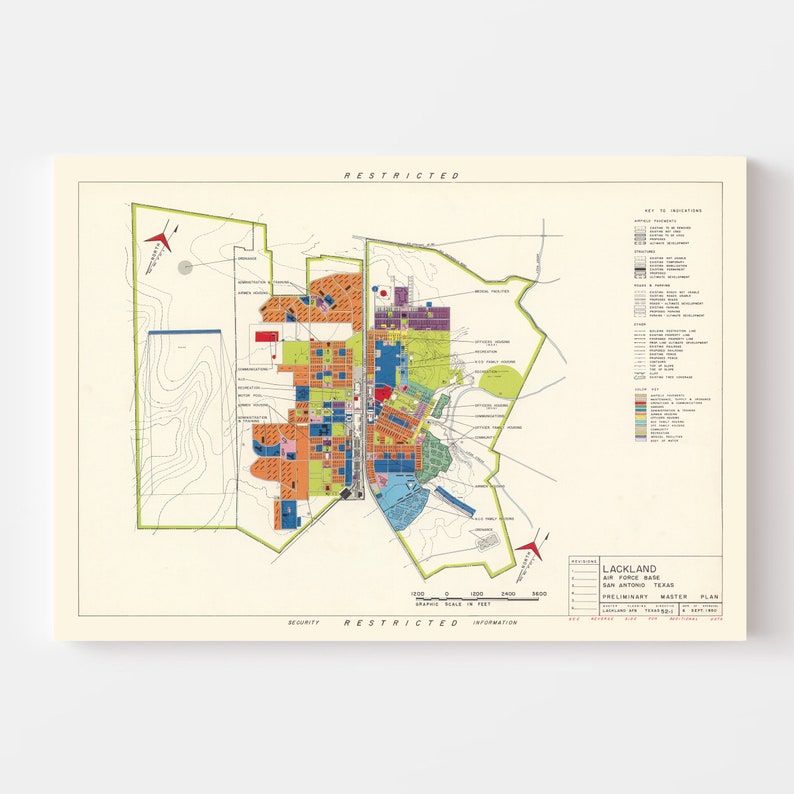 Lackland Air Force Base Vicinity Map 1950, Vintage Lackland Air Force ...