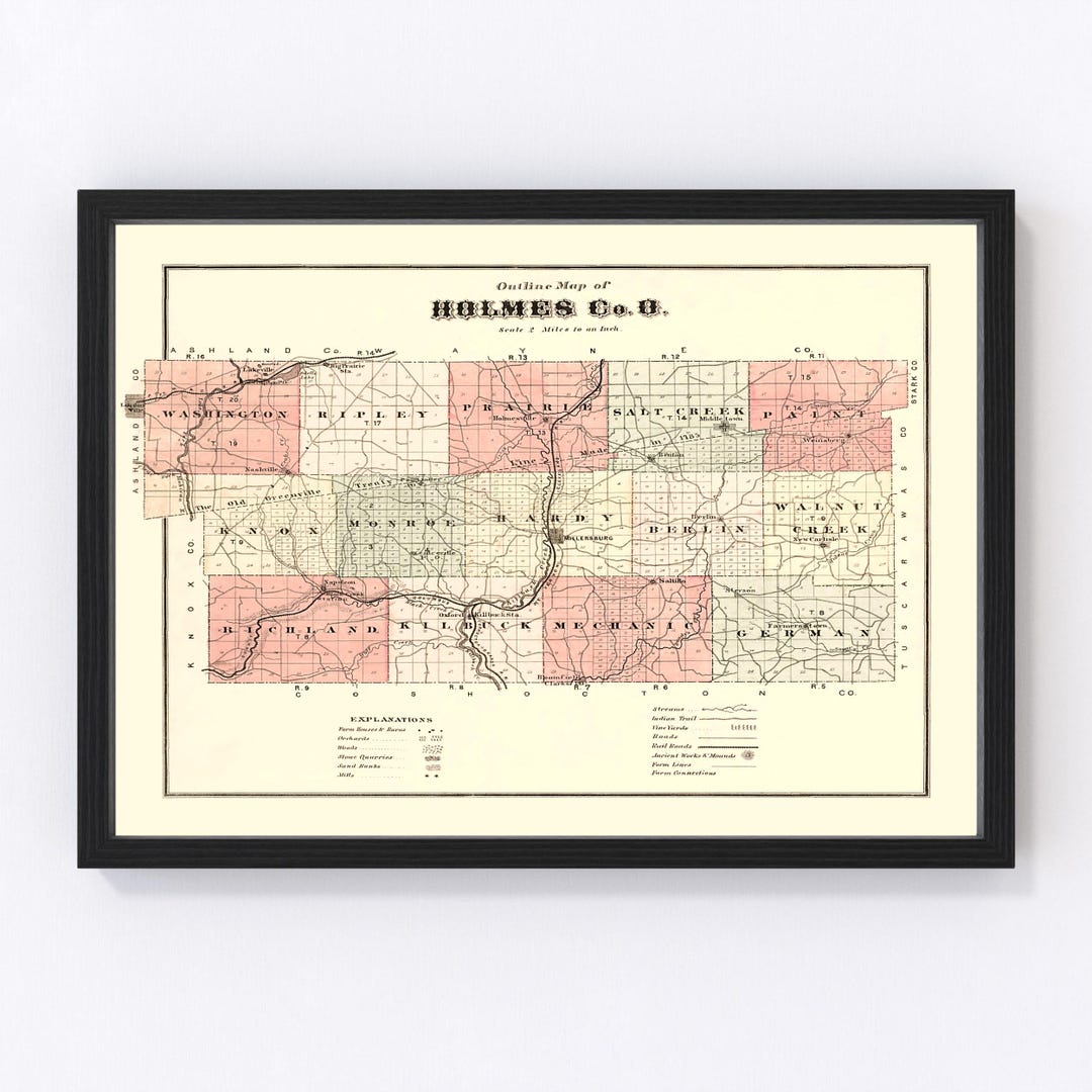 Holmes County Map 1875, Vintage Holmes County Map, Old Holmes County ...