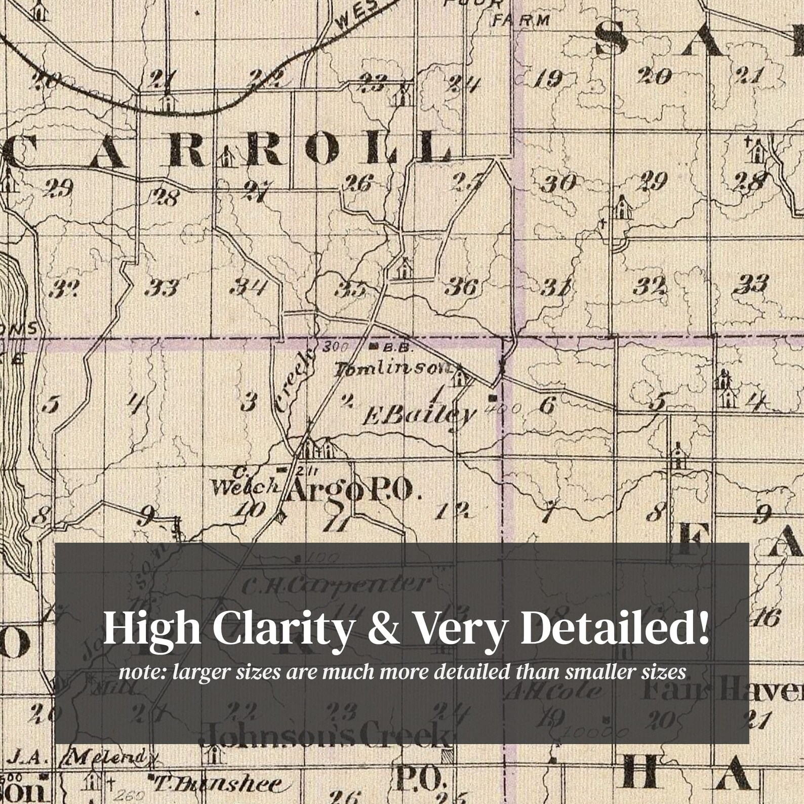Carroll County IL Map 1876 Old Map of Mount Carroll Illinois - Etsy