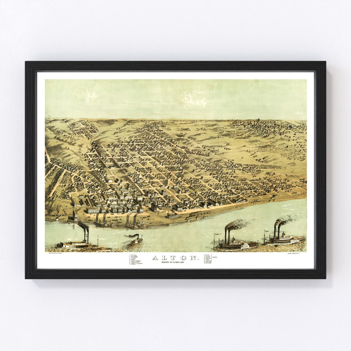 Alton Map 1867 - Old Map of Alton Illinois Art Vintage Print Framed ...