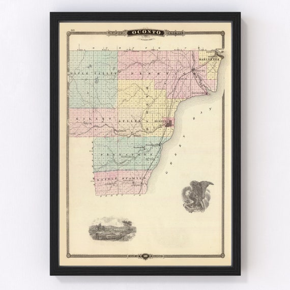 Oconto County WI Map 1878 Old Map of Oconto Wisconsin Art - Etsy